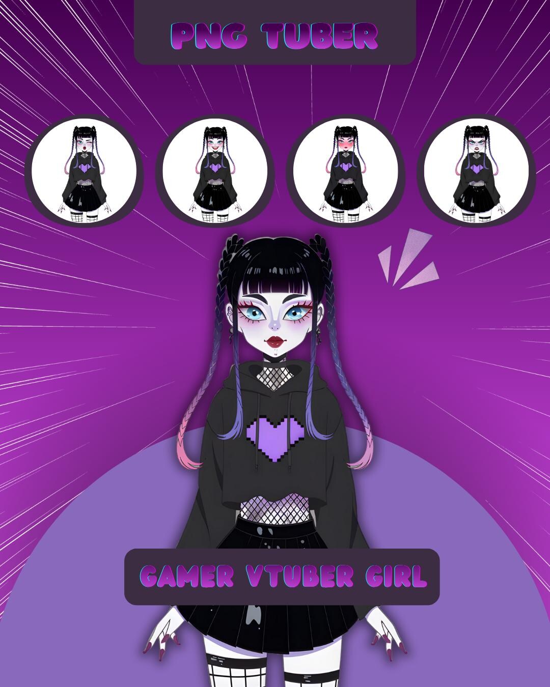 Goth Girl Pngtuber Model, Anime Vtuber, Twitch Stream Asset - Etsy
