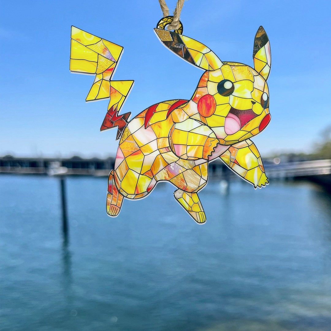 Pikachu Acrylic Suncatcher, Stained Glass PKM Suncatcher Ornament ...