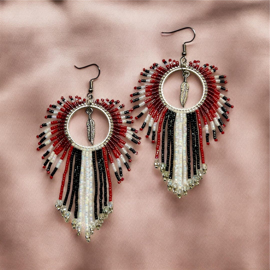 Apache Colors, Chief Headdress, Beaded Hoop Earrings - Etsy