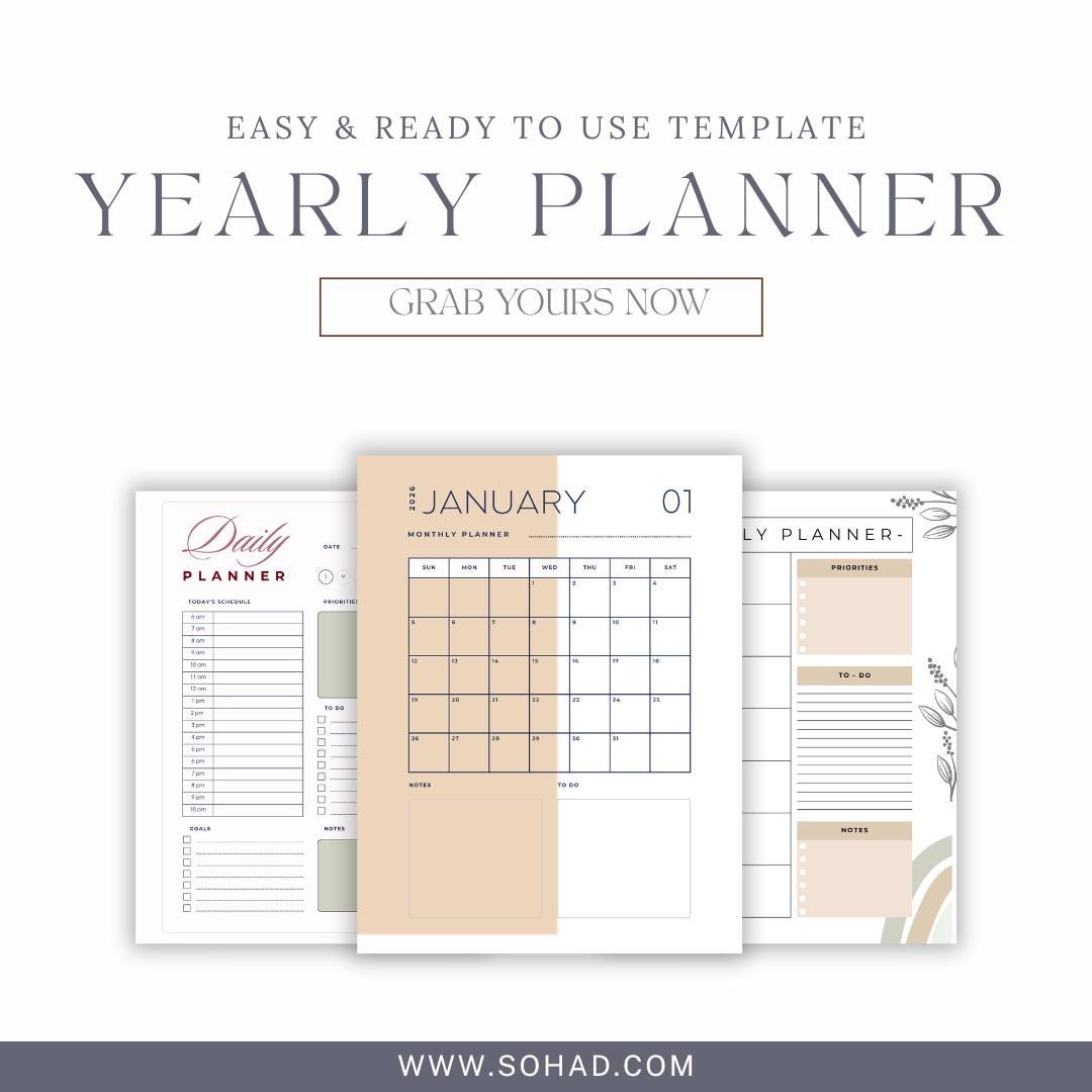 Yearly Planner 2026 | Printable Digital Planner | Full Year Daily ...