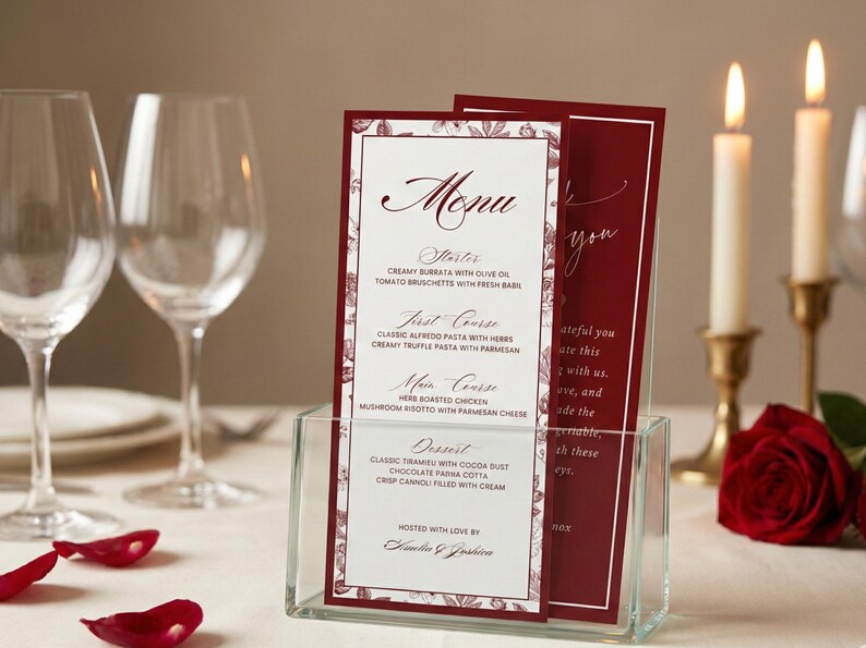 Elegant Wedding Menu Template | Printable Place Cards (4x9 Inch PDF ...