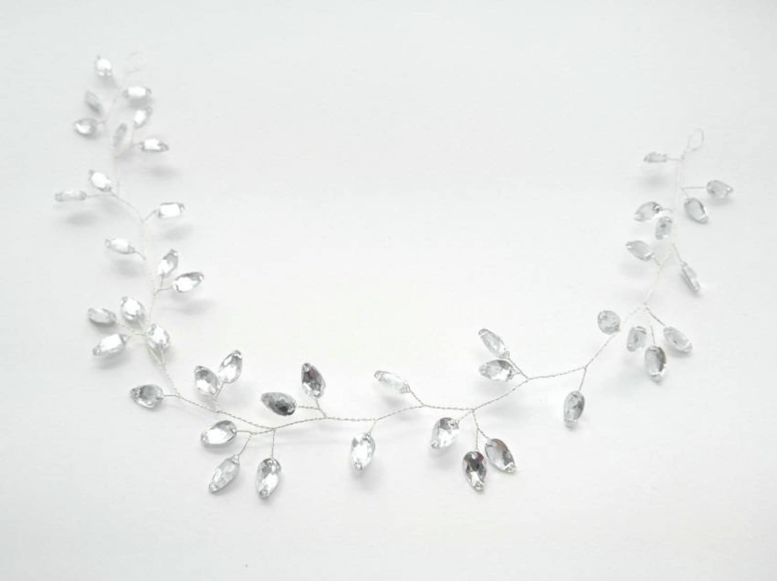 16 Inch/41cm Delicate Rhinstone Crystal Vine Headpiece, Bridal Hair ...