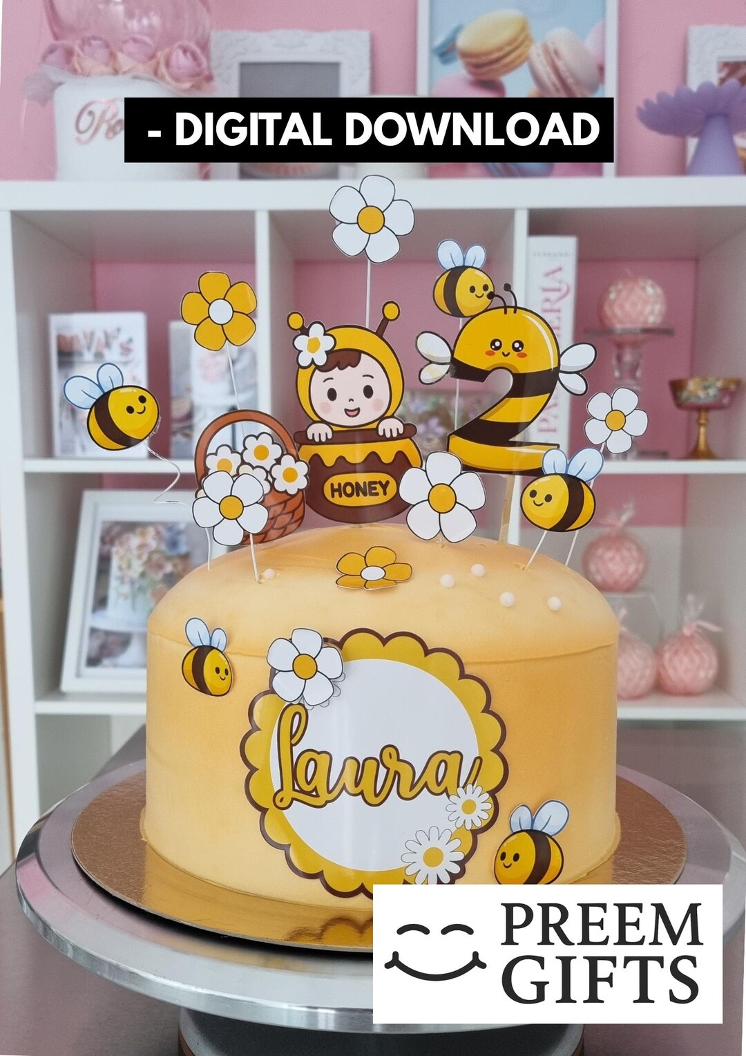 Personalised Bee Cake Topper for Newborn 1 and 2 Years Old (digital ...