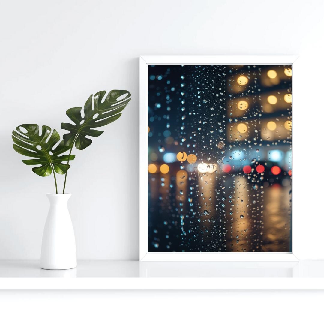Cinematic Dreamcore Wall Art – Rainy Window Bokeh Night Aesthetic ...