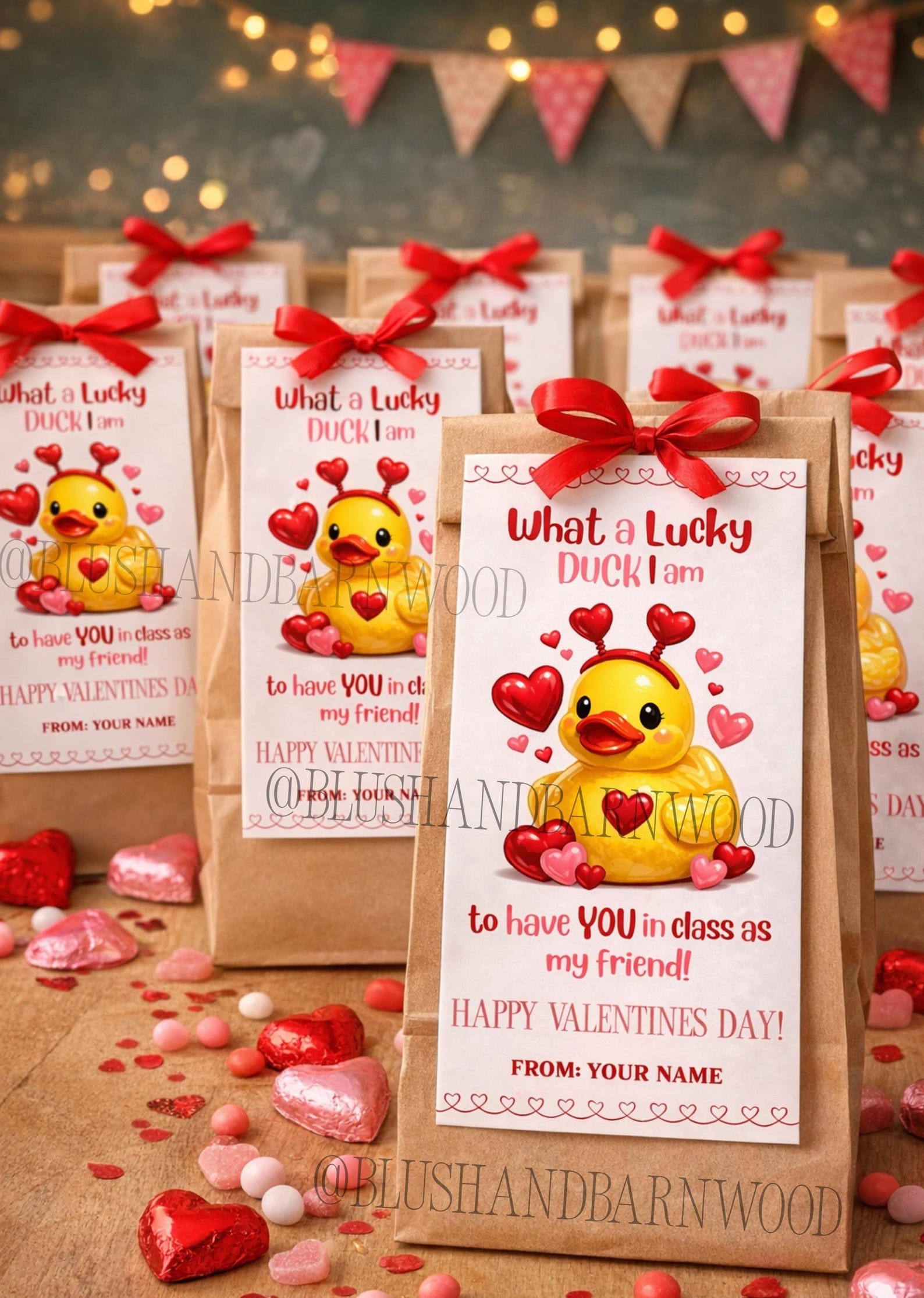 Valentine School Gift Tags, Lucky Duck, Classroom Favor Label, Digital ...