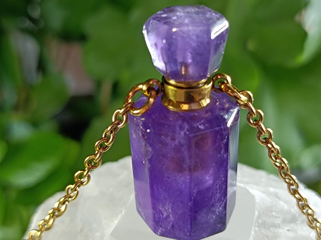 Amethyst Crystal Perfume Bottle Necklace – Potion Pendant – Witch’s Oil ...