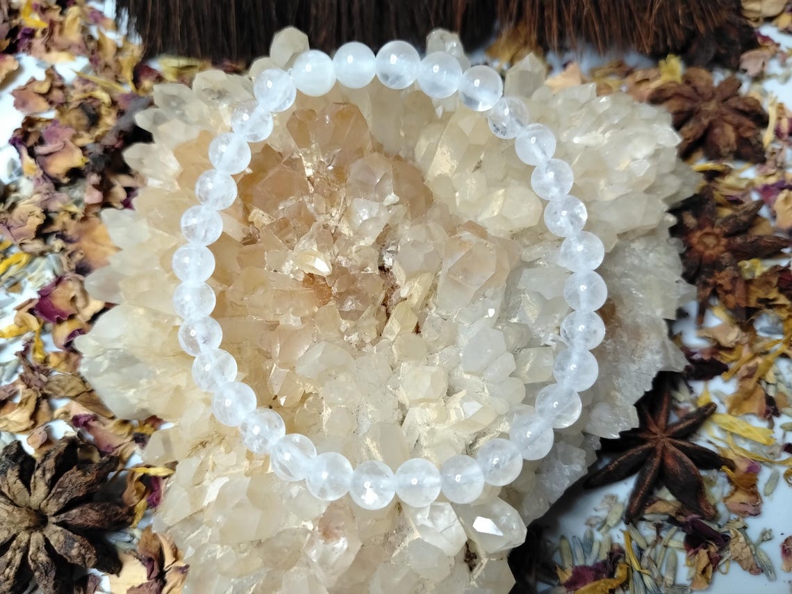 Snow Quartz Bracelet Stretch Fit Handmade With Gift Bag Crystal ...