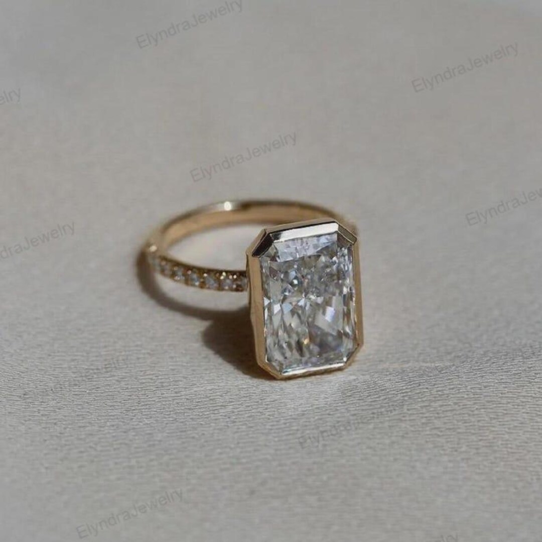 Bezel Set Radiant Cut Moissanite Engagement Ring, 14K Gold Half ...