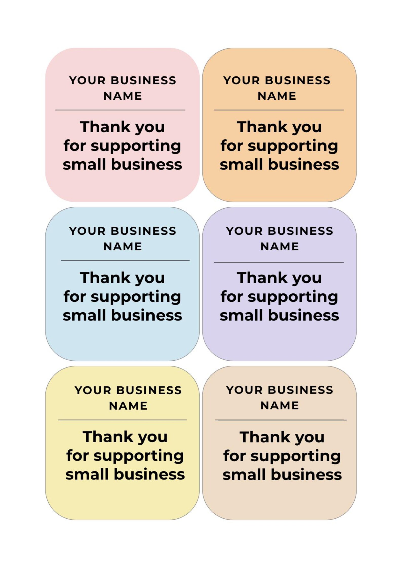 Editable Thank You Sticker Template | Pastel Small Business Labels ...