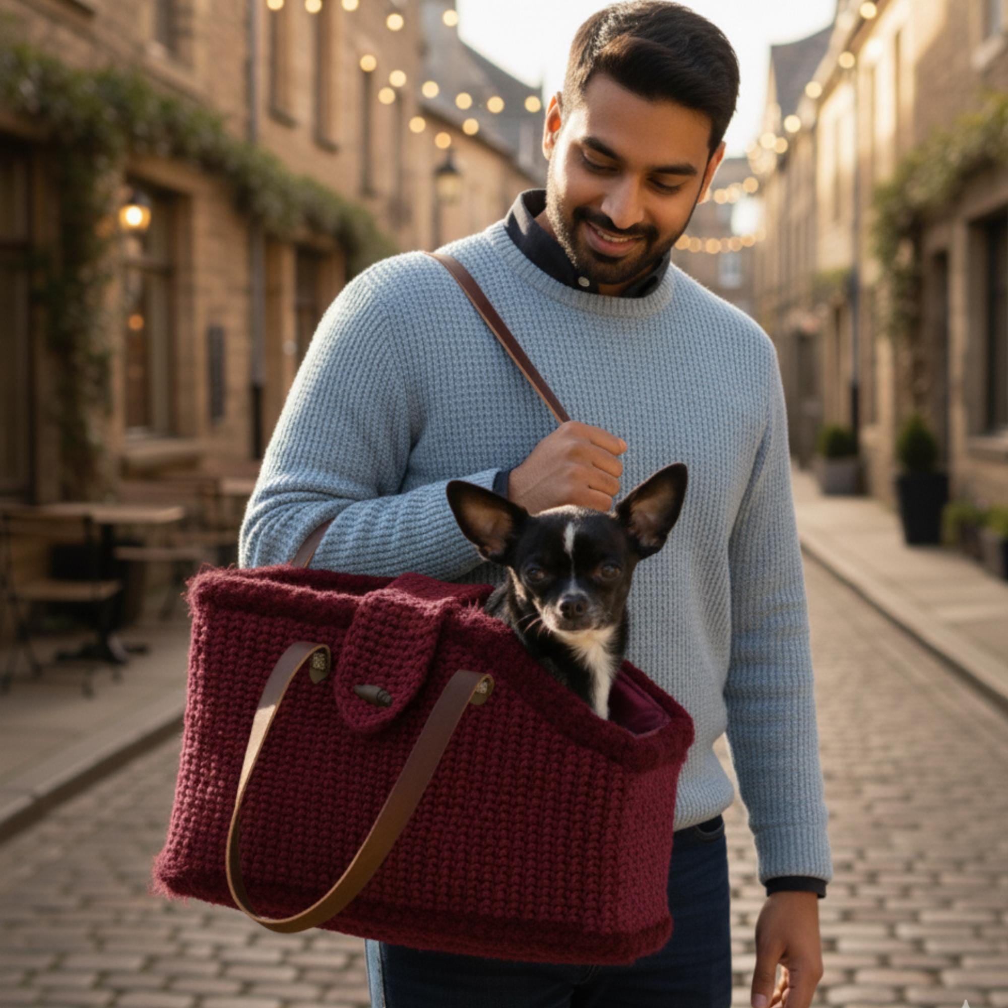 Knitted Dog Carrier Bag Pattern | DIY Pet Tote With Leather Handle (PDF ...