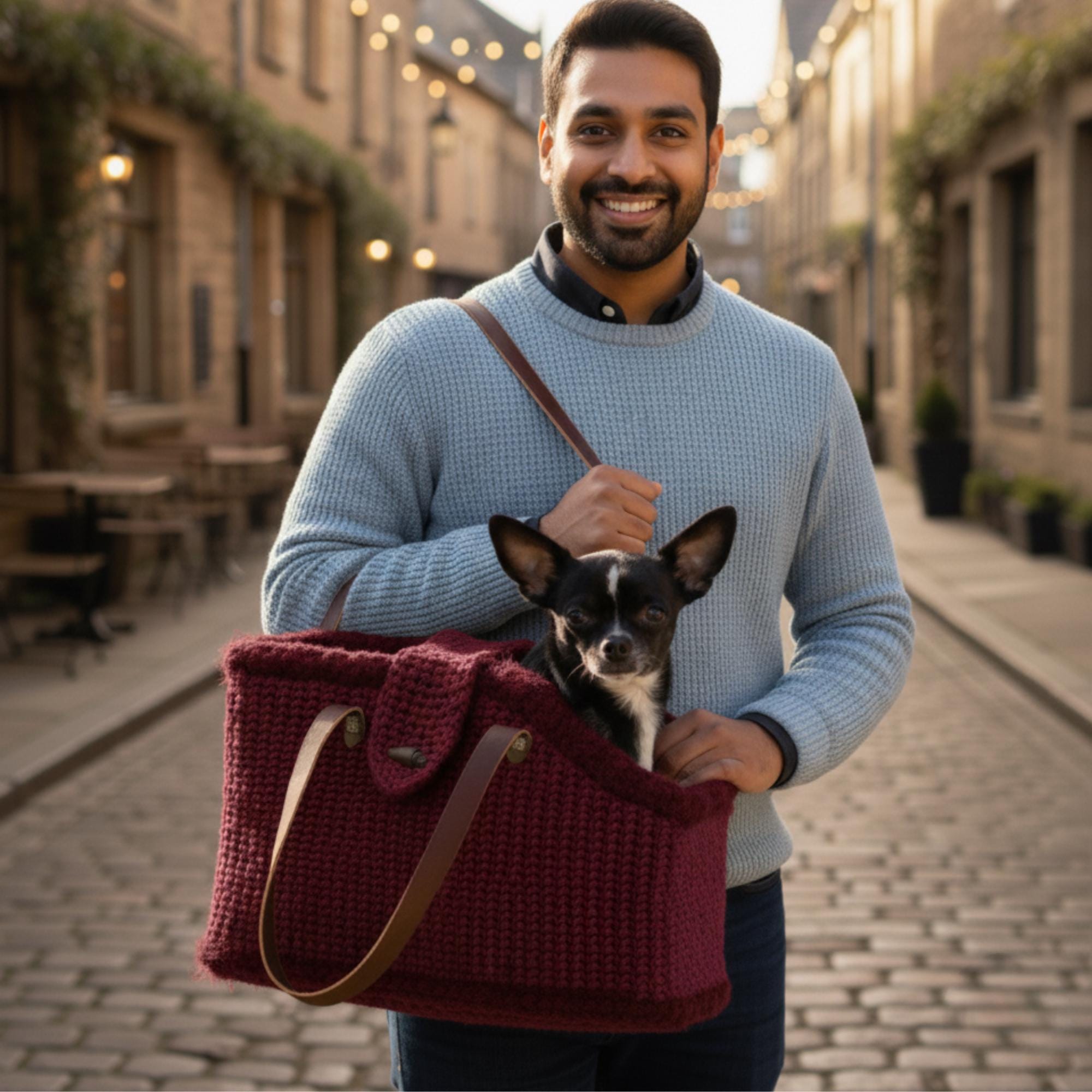 Knitted Dog Carrier Bag Pattern | DIY Pet Tote With Leather Handle (PDF ...