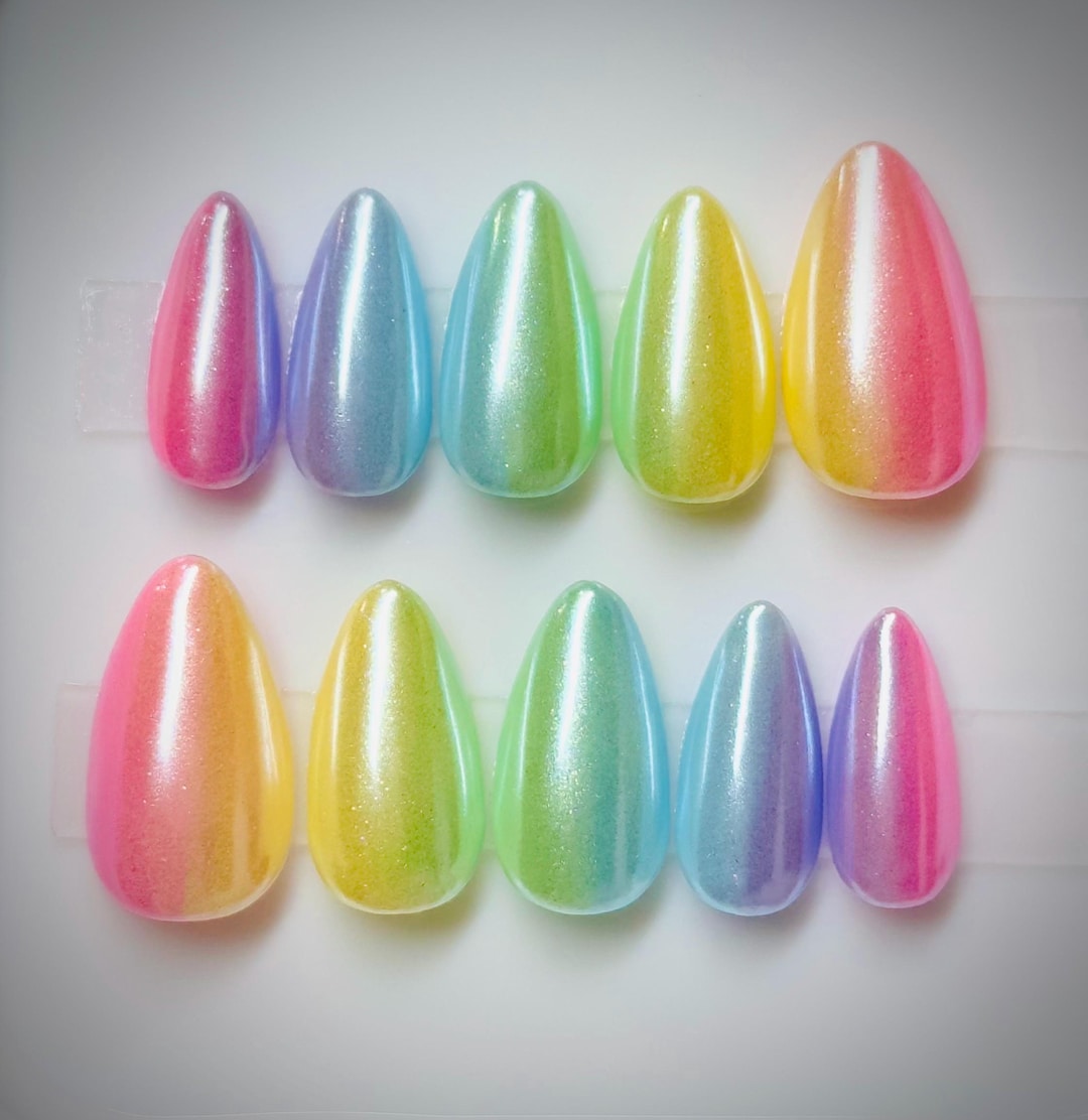 Press on Nails: Pastel Rainbow Gradient - Reusable Nail Tips - Etsy