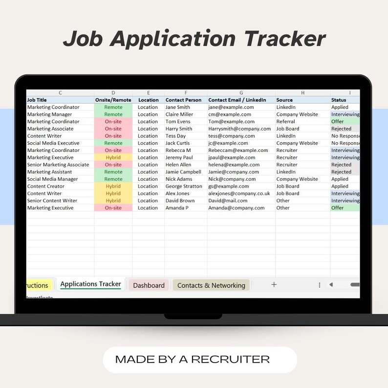 Job Application Tracker Excel Template: Job Search Organizer (digital Download) - Etsy
