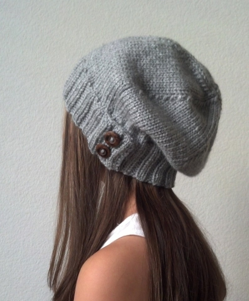 Knit Slouchy Hat With Button/s - PURPLE (more Colors Available - Made ...