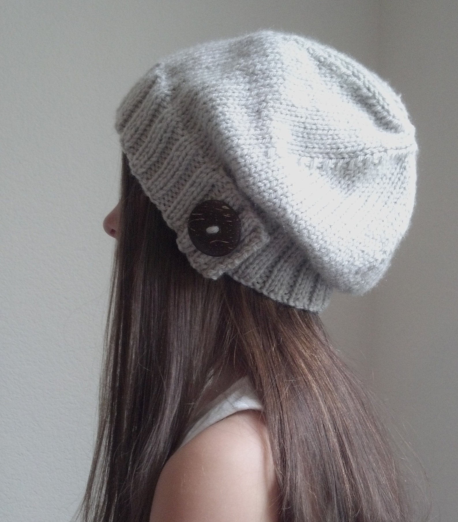 Knit Slouchy Hat With Button/s - PURPLE (more Colors Available - Made ...