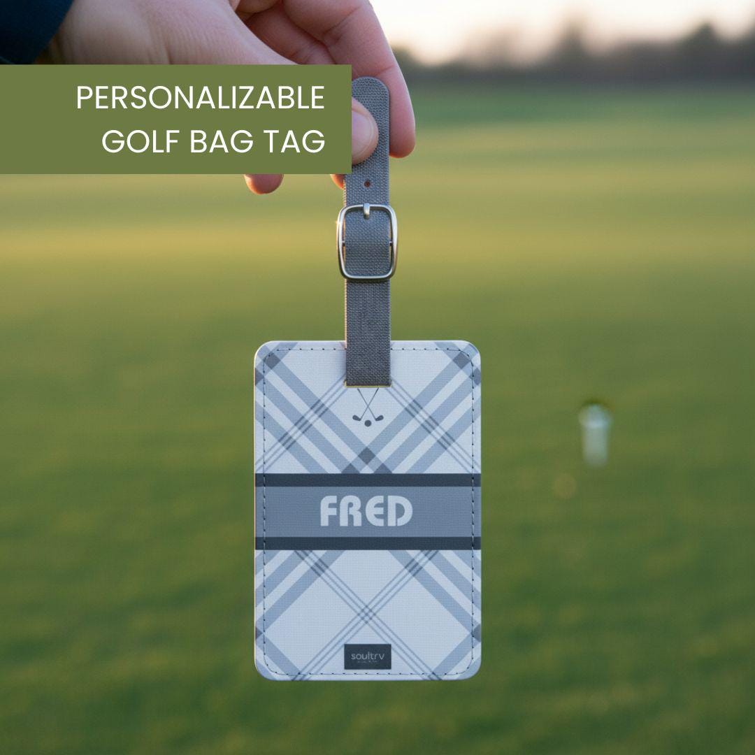 Personalized Golf Bag Tag Gray Plaid Luggage Custom Name Travel ...