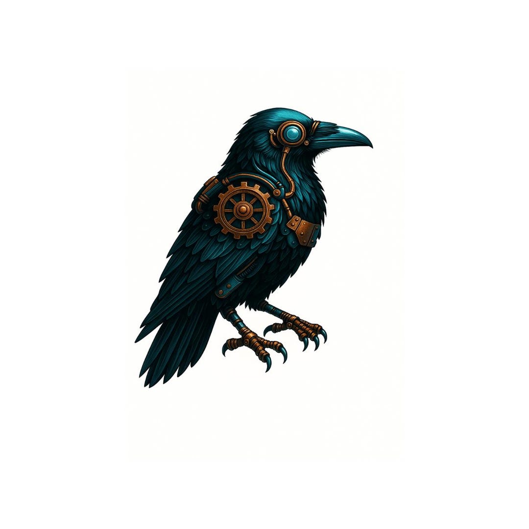 Steampunk Mechanical Crow Printable Set – Vintage Raven Illustration ...