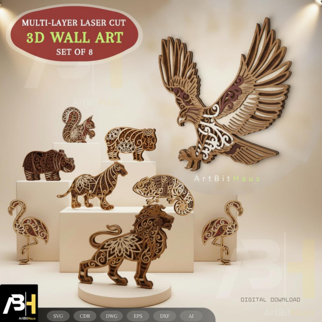 3D Layered Animal Wall Art SVG Bundle | Laser Cut Files (digital ...