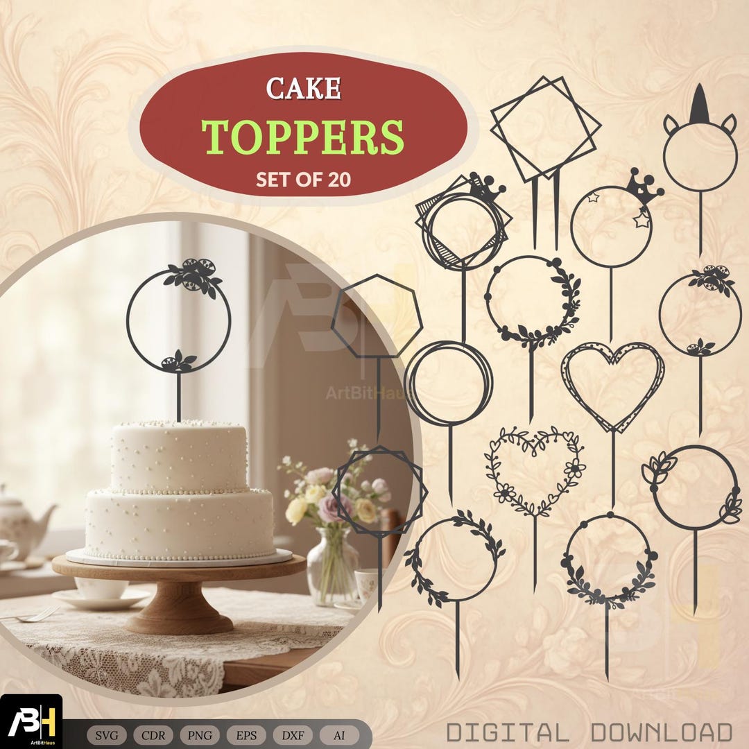 20 Cake Topper Svg Bundle Wedding and Birthday Laser Cut Files for ...
