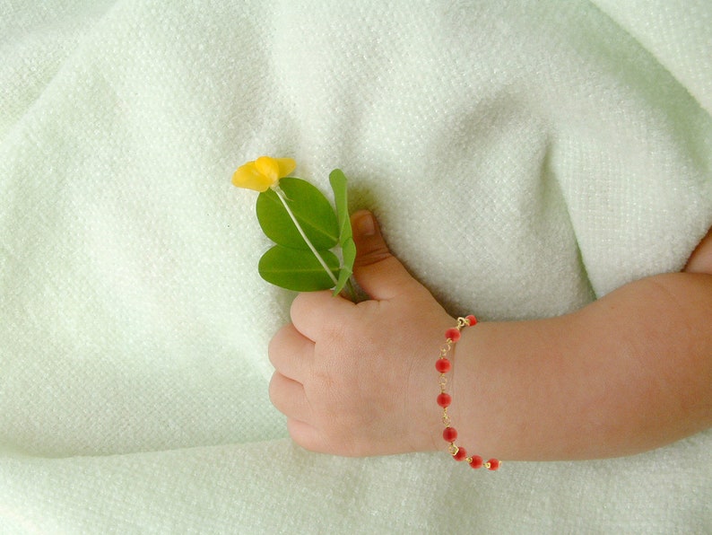 14kt Red Coral Baby Bracelet Genuine Red Mediterranean Infant Gift ...