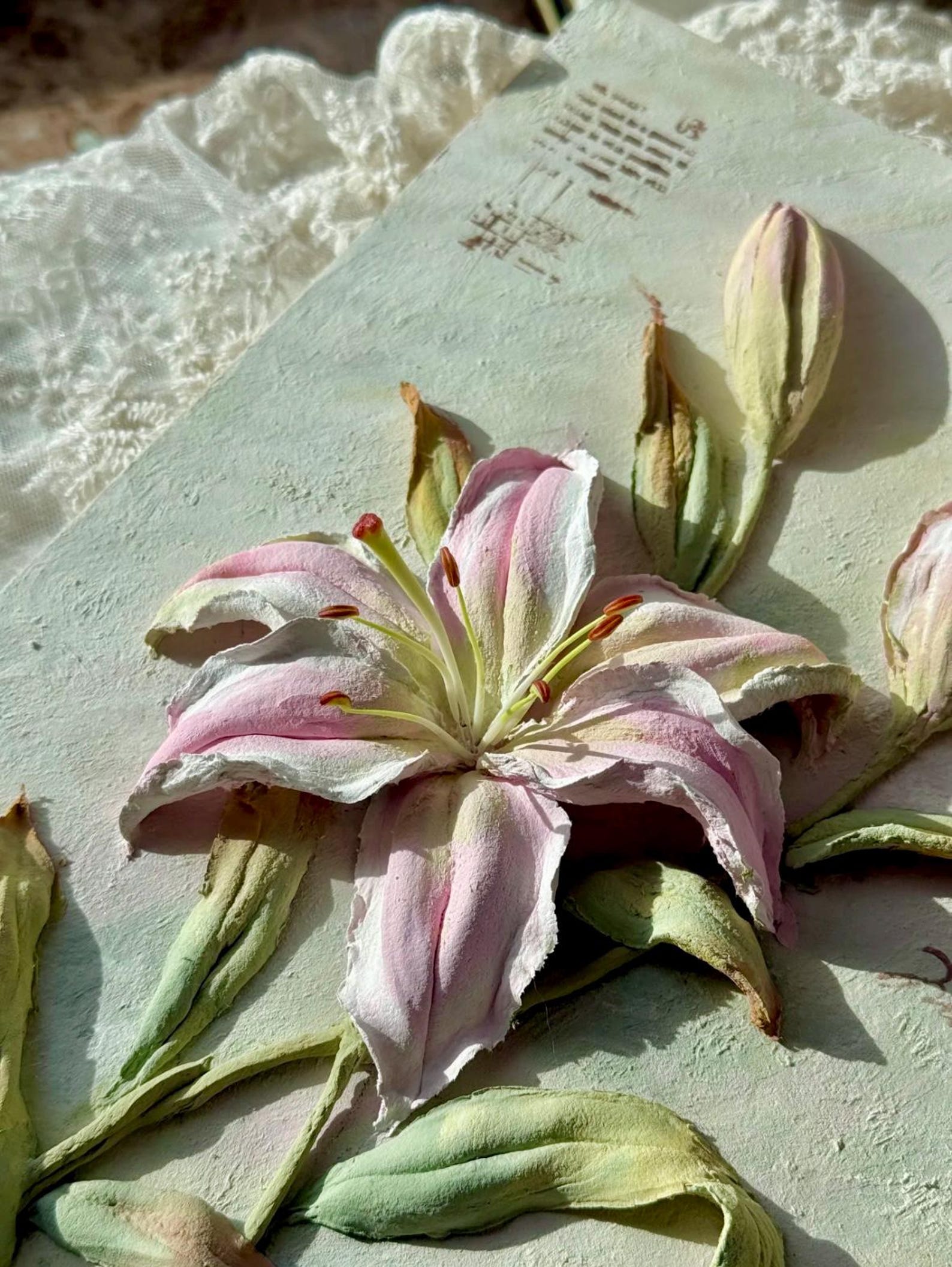 3D Lily Wall Art, Sculptural Paste Floral Painting, Handmade Textured ...