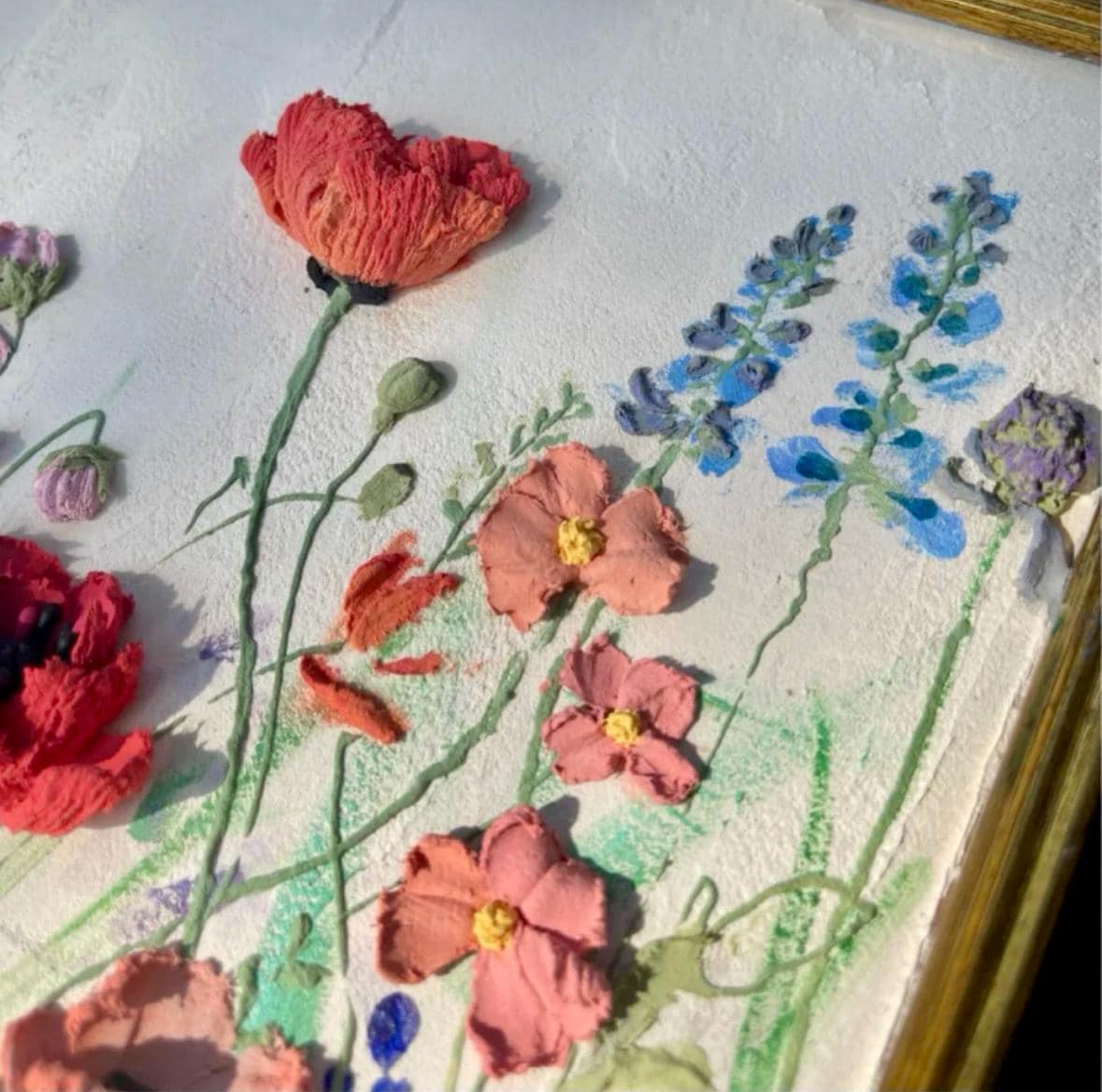 Handmade Sculptural Paste Floral Relief Art, Textured 3D Botanical ...