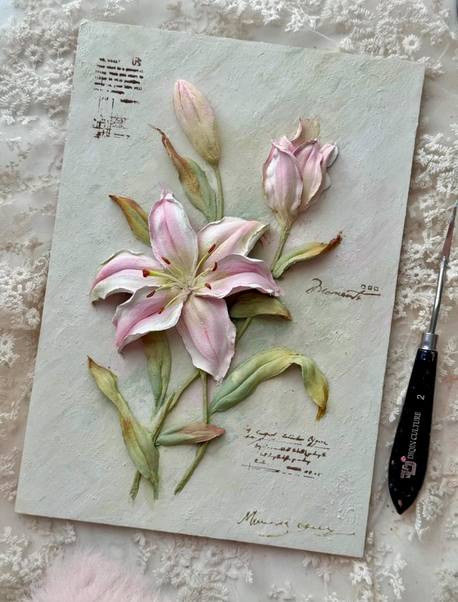 3D Lily Wall Art, Sculptural Paste Floral Painting, Handmade Textured ...