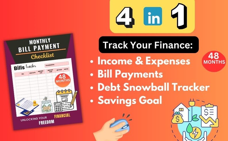 Monthly Bill Payment Checklist: 48-month Financial Tracker Organize ...