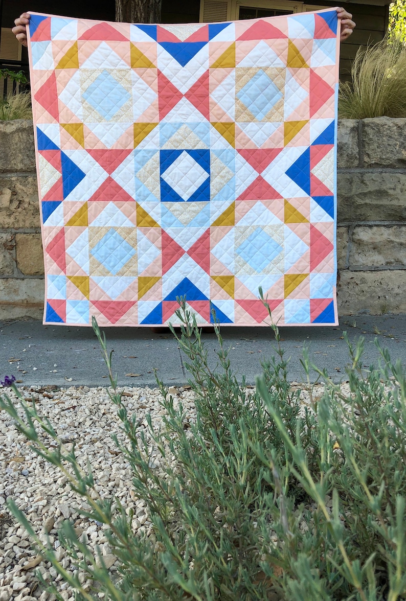 Handmade Cotton Lap Quilt: Peach, Coral, and Yellow Crib Quilt (48x48 ...