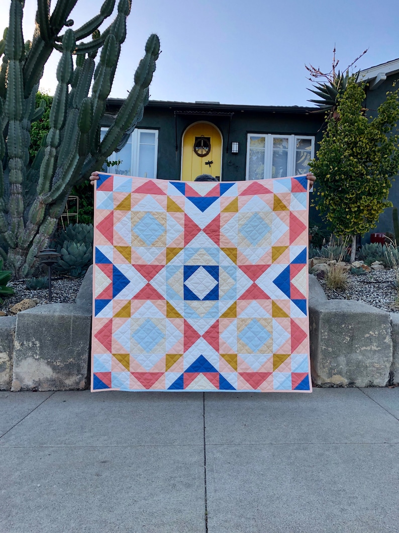 Handmade Cotton Lap Quilt: Peach, Coral, and Yellow Crib Quilt (48x48 ...