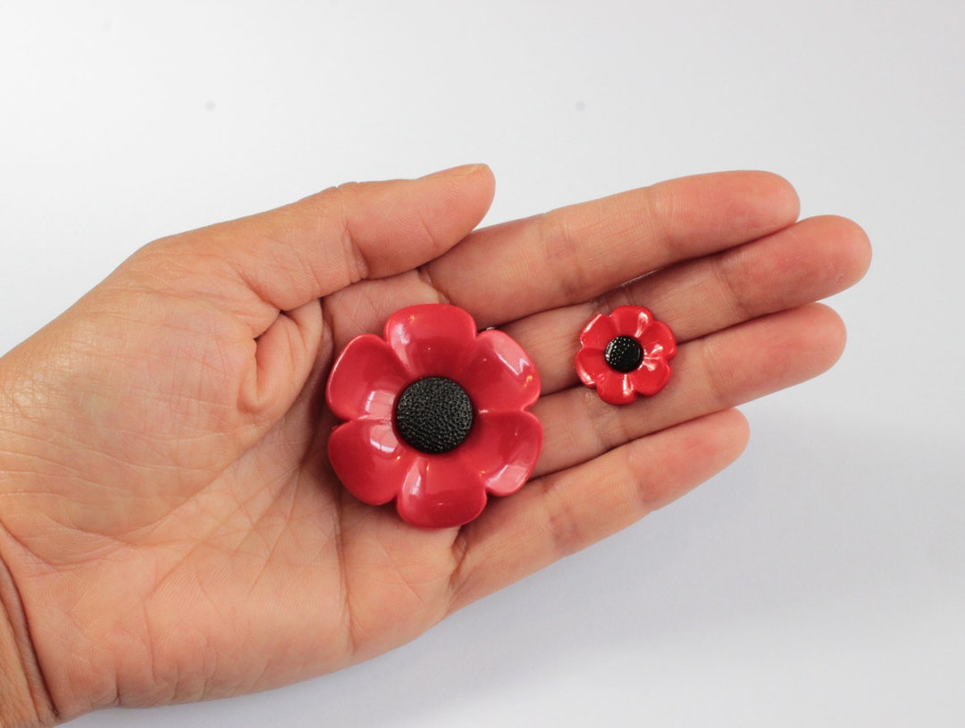 Poppy Buttons, Large Flower Buttons, 38mm Red Poppy Buttons, 1 1/2 ...