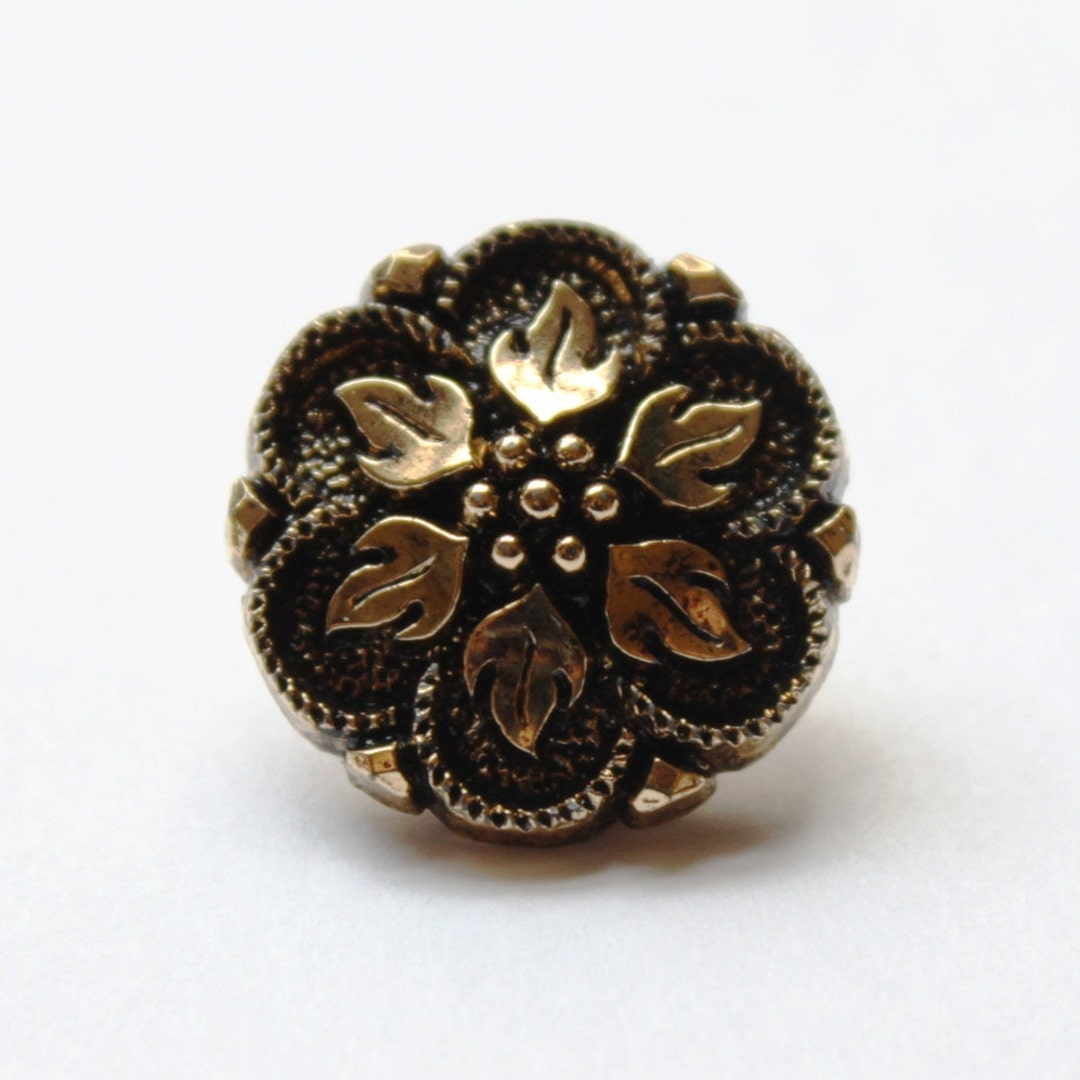 Gold Flower Buttons, Black Floral Buttons, Black and Gold Vintage Style ...