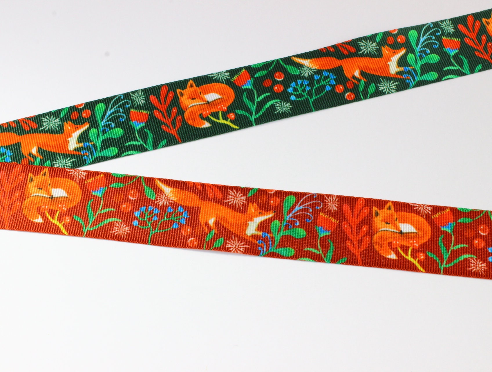 Christmas fox ribbon Xmas ribbon with foxes rustic festive | Etsy