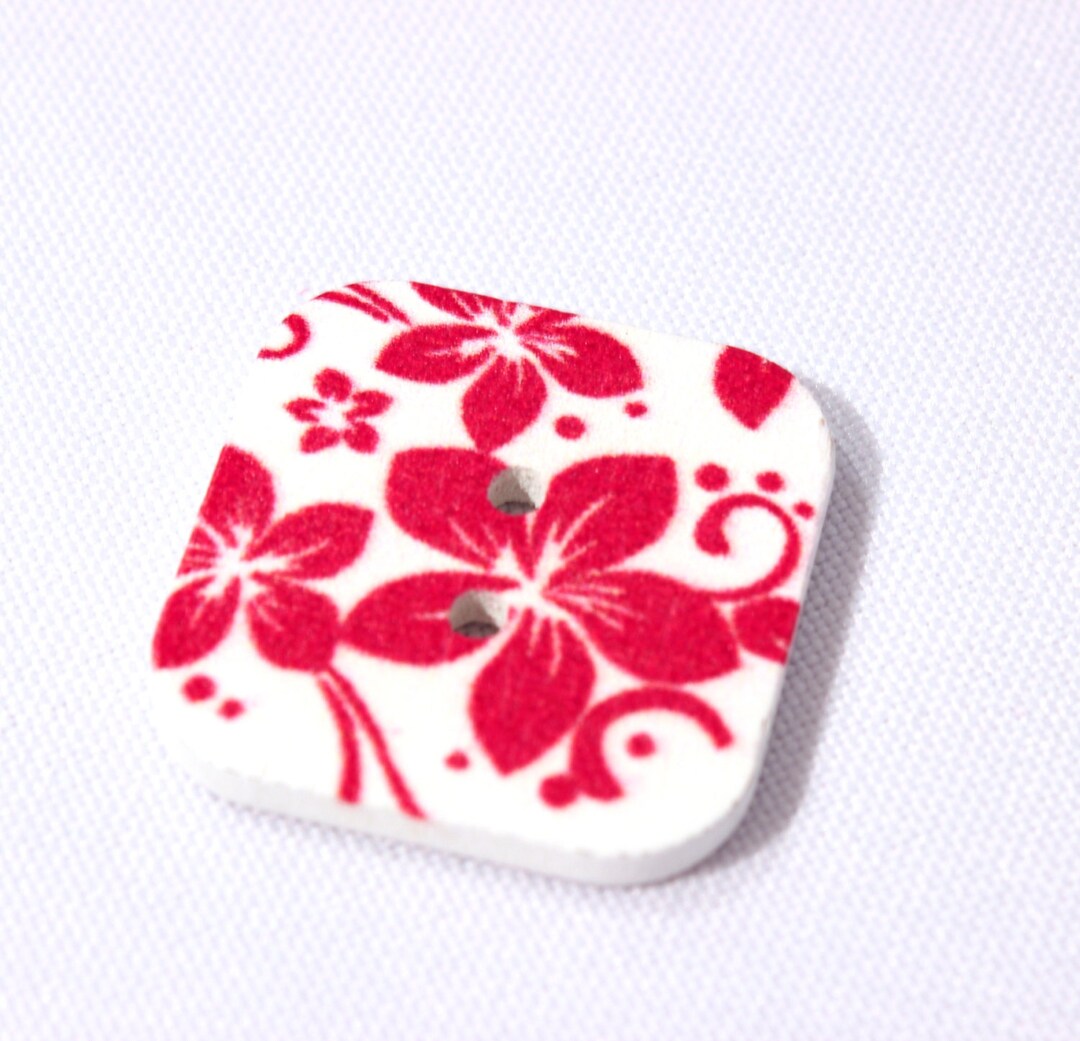 Red Flower Buttons, Wooden Red Floral Buttons, Red Flower Buttons ...