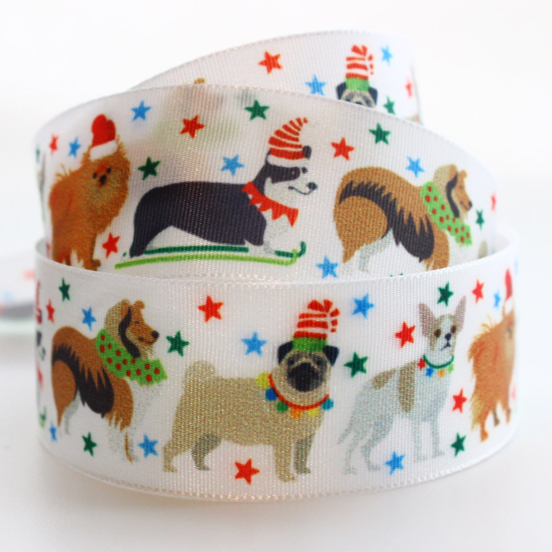 Christmas Dogs Ribbon, Xmas Ribbon With Dogs, Gifts for Pets, Doggy ...