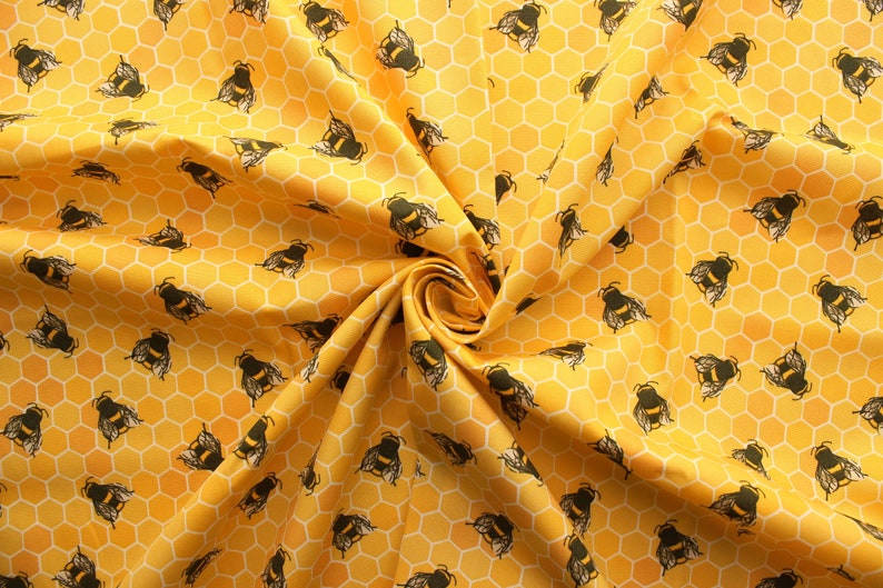 Bees cotton fabric 100% cotton honeycomb bee print cotton | Etsy