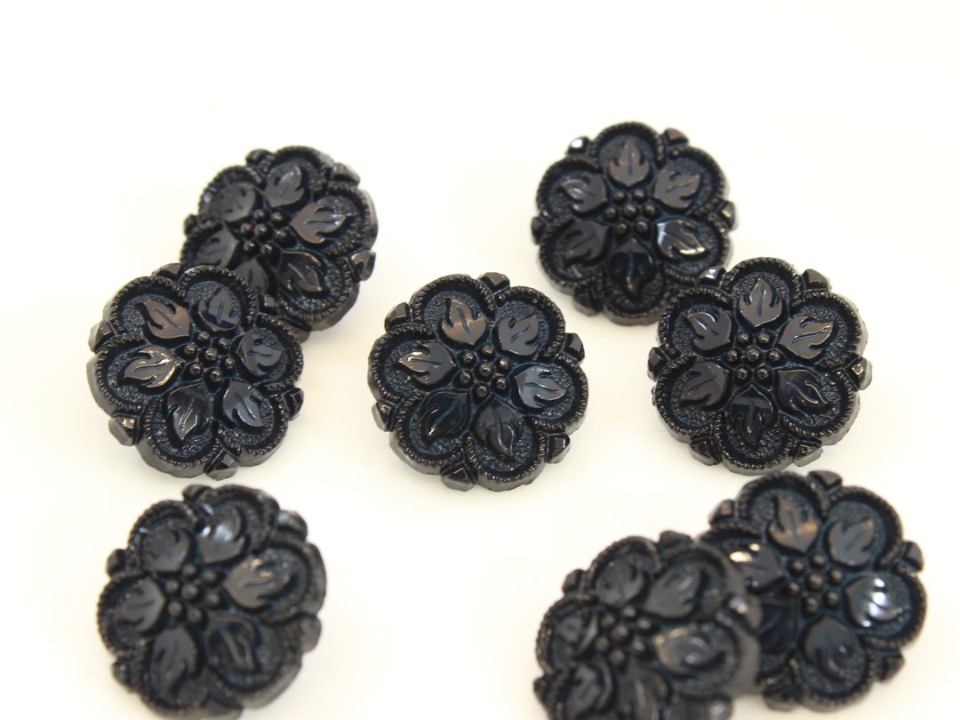 Vintage Style Navy Blue Buttons, Dark Blue Flower Buttons, Etched ...