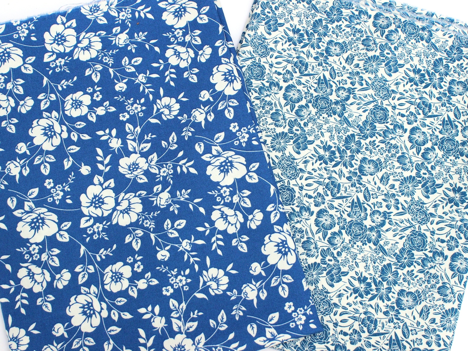 Blue Floral Cotton Pure Cotton Flowers Fabric Rose and | Etsy