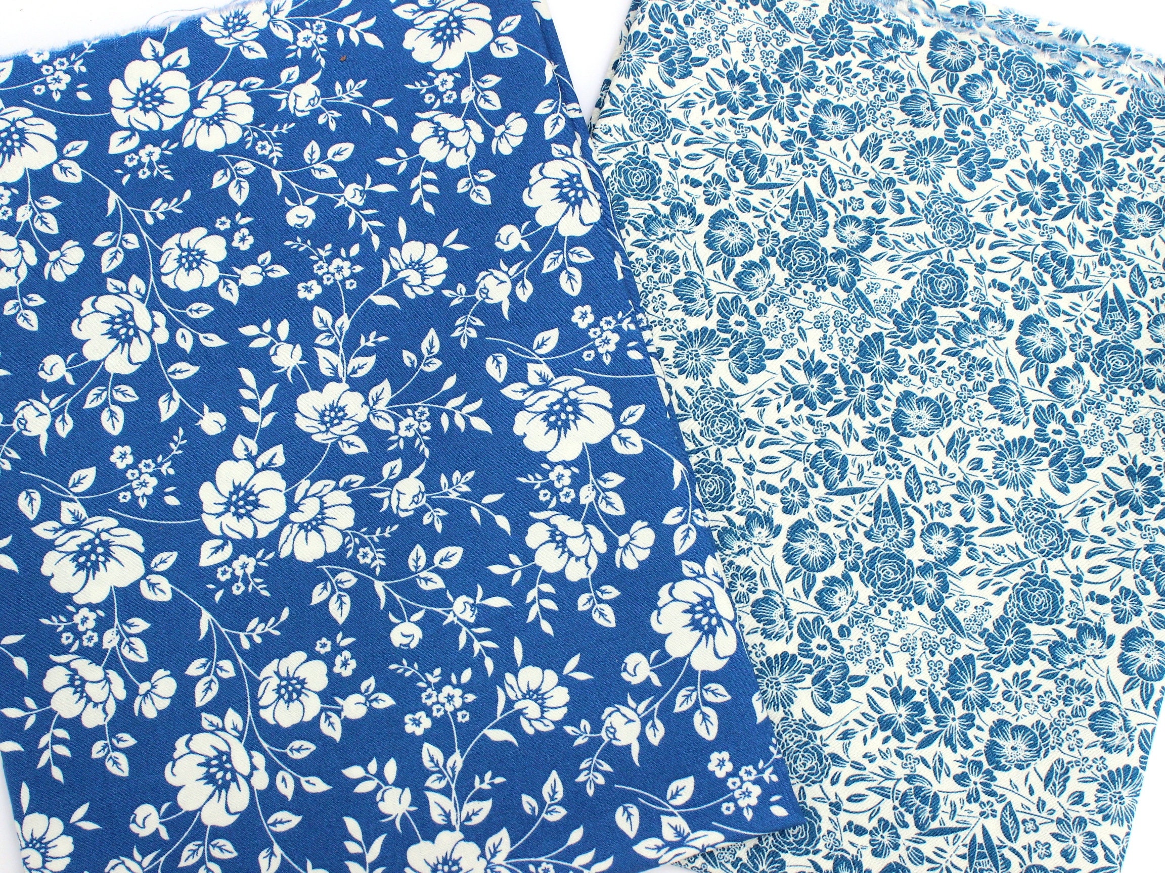 Blue Floral Cotton Pure Cotton Flowers Fabric Rose and | Etsy