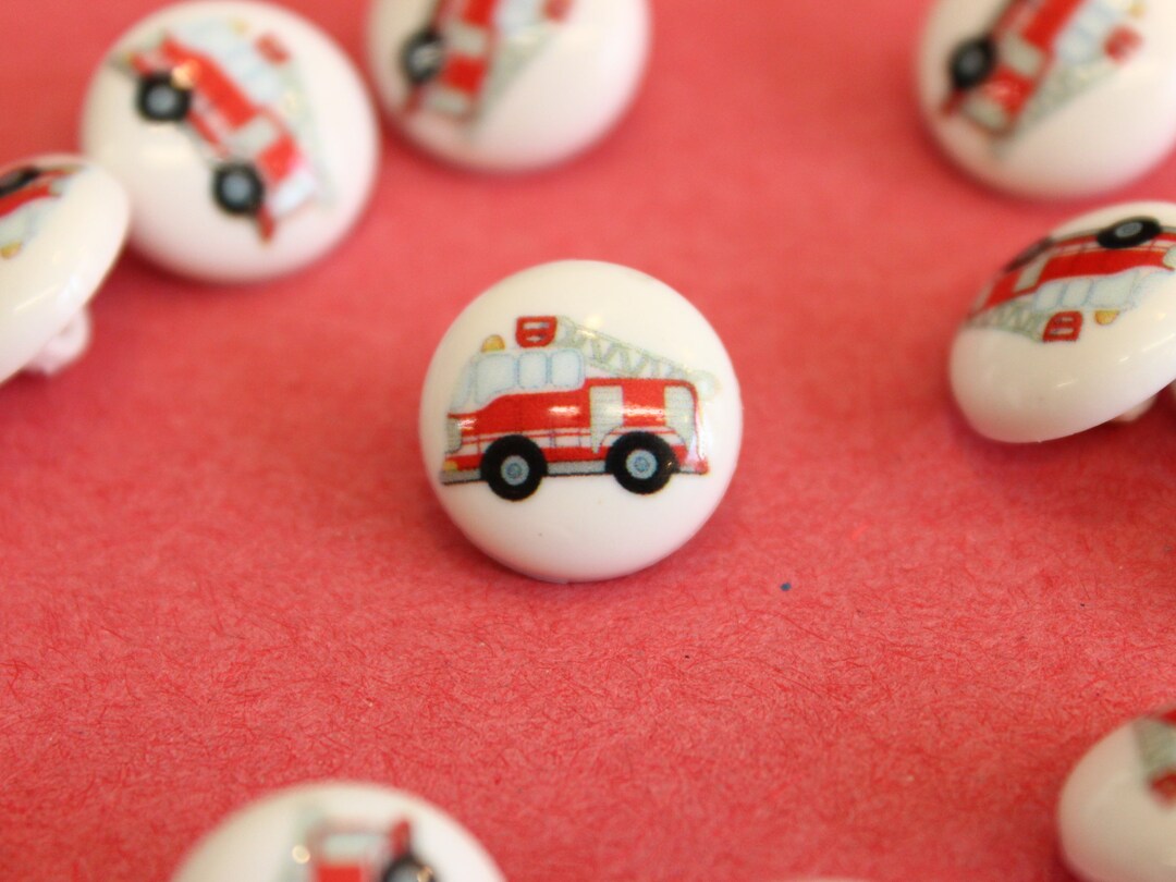 10x Fire Engine Buttons, Red Fire Truck Shank Backing Buttons, Buttons ...