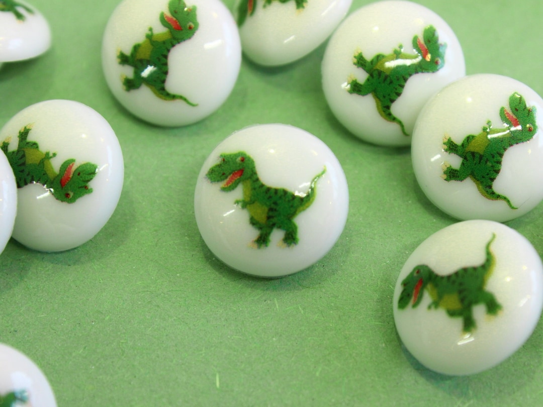 10x T-rex Dinosaur Buttons, Green Dinosaur Theme Shank Backing Buttons ...