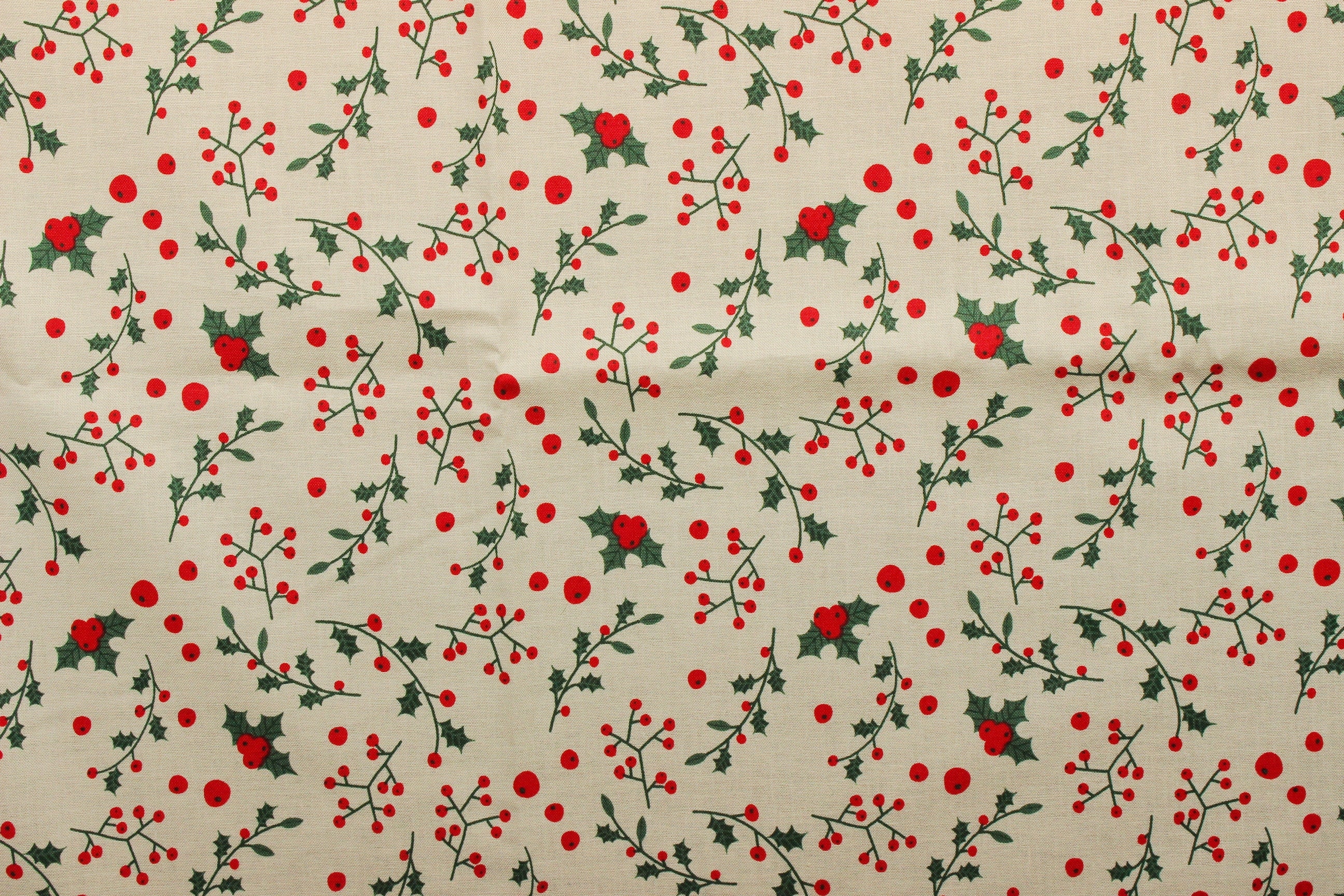 Christmas Cotton Fabric Holly Fabric Festive Berries Xmas | Etsy