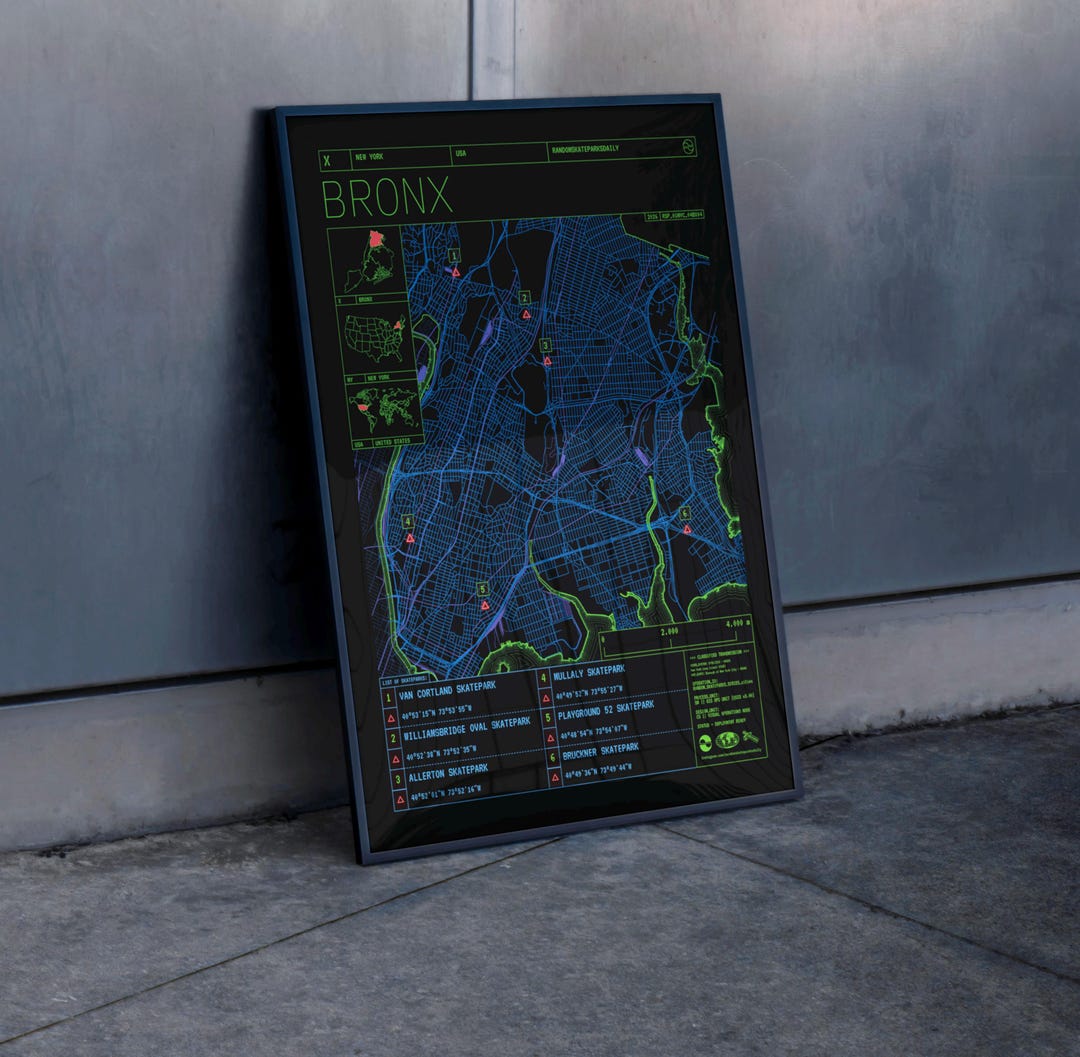Bronx Skateparks Map Poster - Modern Maps Wall Art - Tactical ...