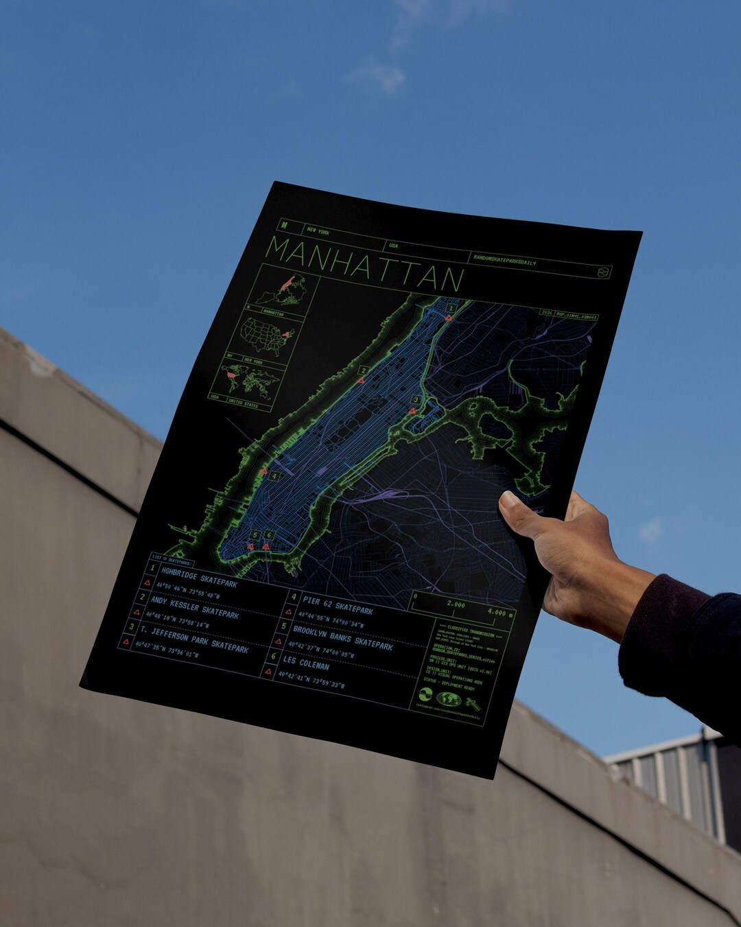 Manhattan Skateparks Map Poster - Modern Maps Wall Art - Tactical ...