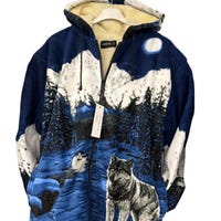 Warm Winter Cosy Outdoor Fleece Wolf Print Jacket - Etsy