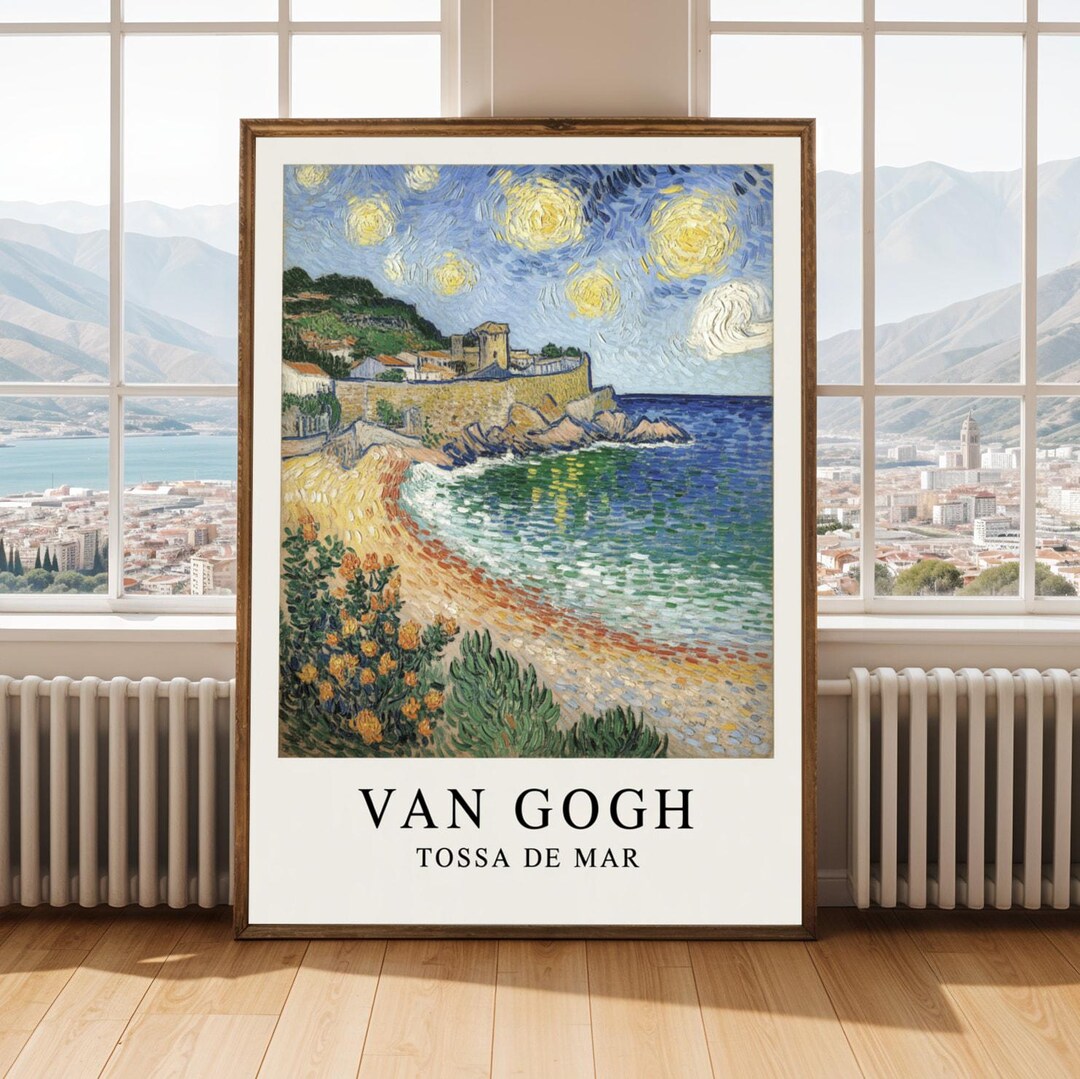 Tossa De Mar Poster – Minimalist Van Gogh Style, Blue Sea and Yellow ...