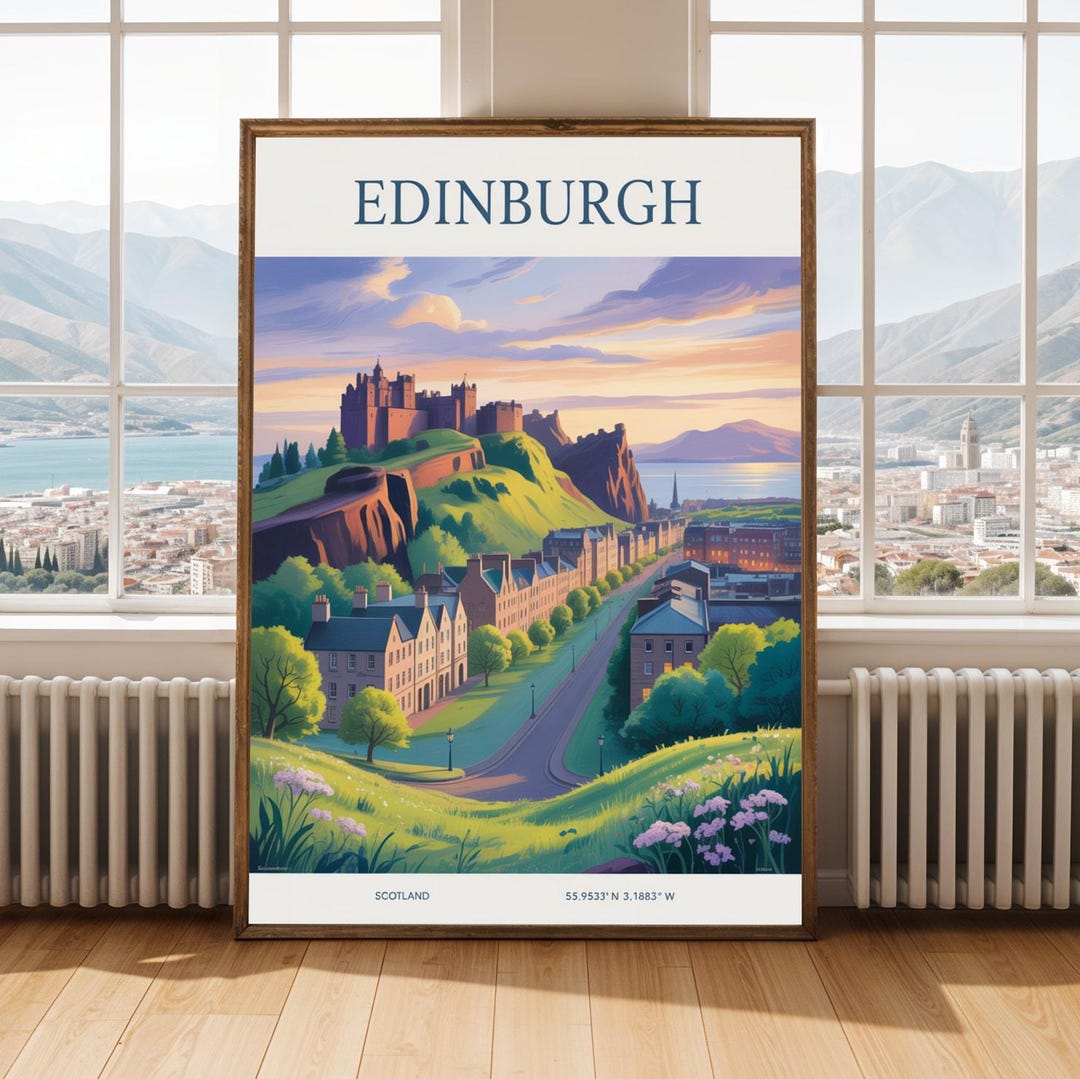 Edinburgh Art Print – Vibrant Cityscape, Greens and Purples, Digital ...