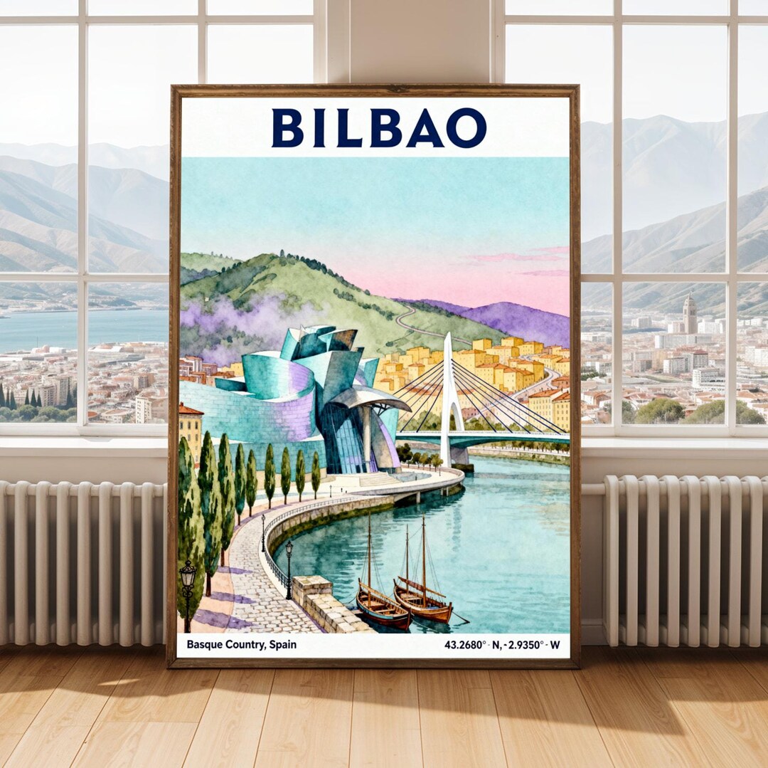Basque Country Bilbao Poster – Minimalist, Watercolor Style, Multicolor ...