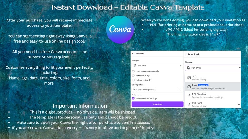 Editable Birthday Invitation Canva Template, Instant Download - Etsy ...