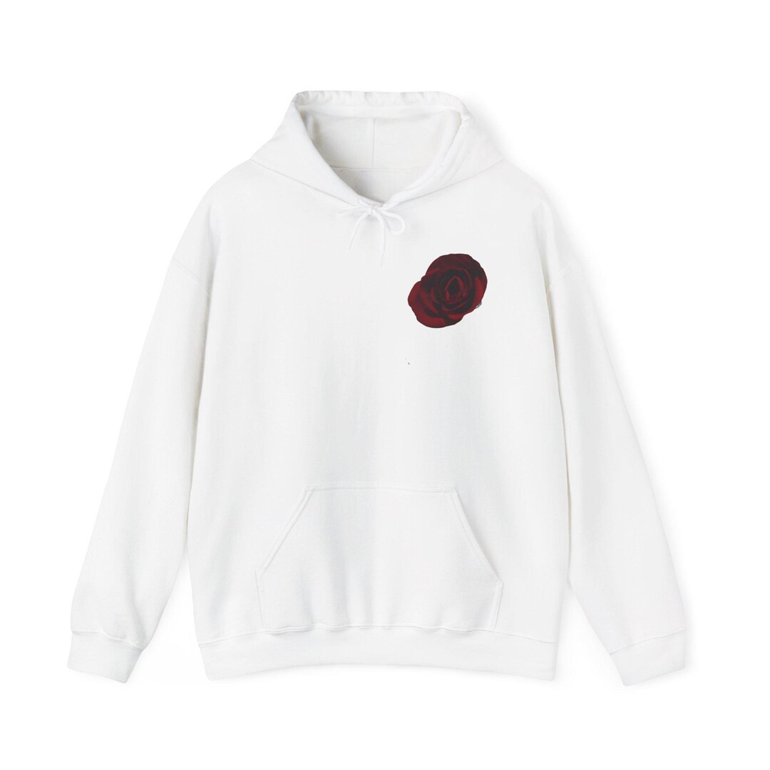 Dark Red Rose Chest Print Hoodie | Minimal Floral Crewneck Hooded ...